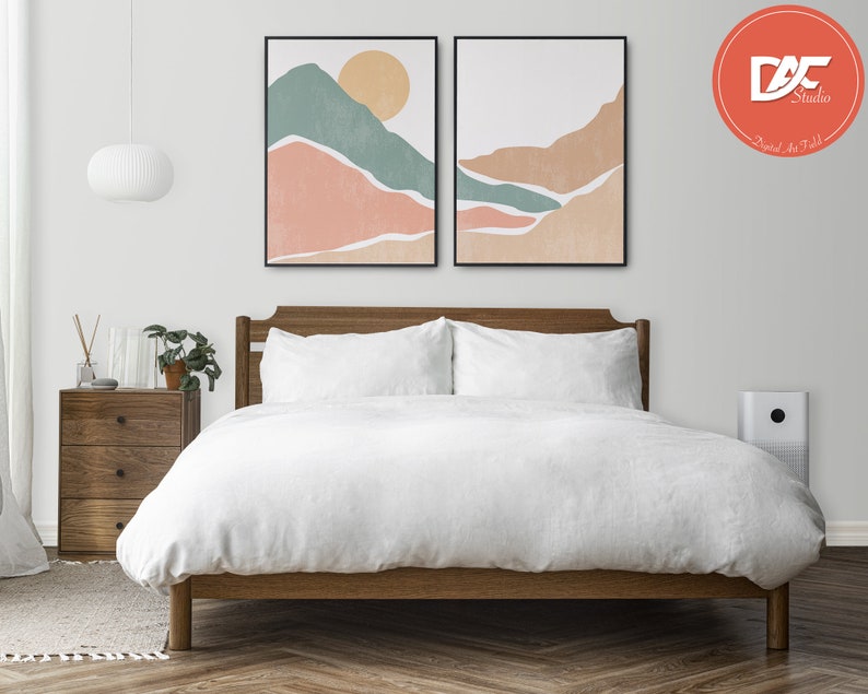 Printable Wall Art, Set of 2 Posters, Colourful Mountain Art Print Set ...