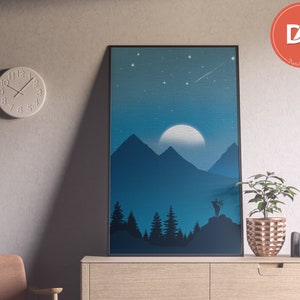 Printable Wall Art, Blue Moon Landscape Poster, Digital Download - Etsy