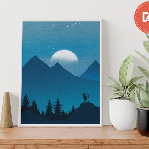 Printable Wall Art, Blue Moon Landscape Poster, Digital Download - Etsy