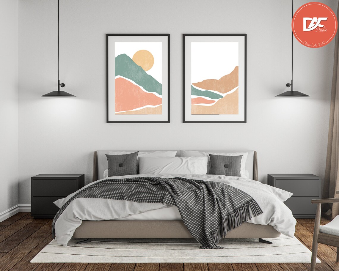 Printable Wall Art Set of 2 Posters Colourful Mountain Art - Etsy