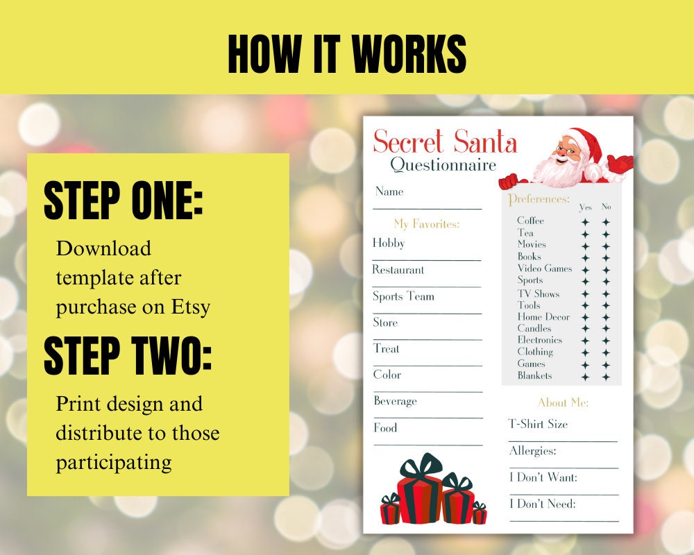 Co Ed Secret Santa Questionnaire Etsy
