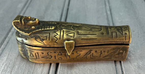 Brass Egyptian Mummy Sarcophagus Box - Gem