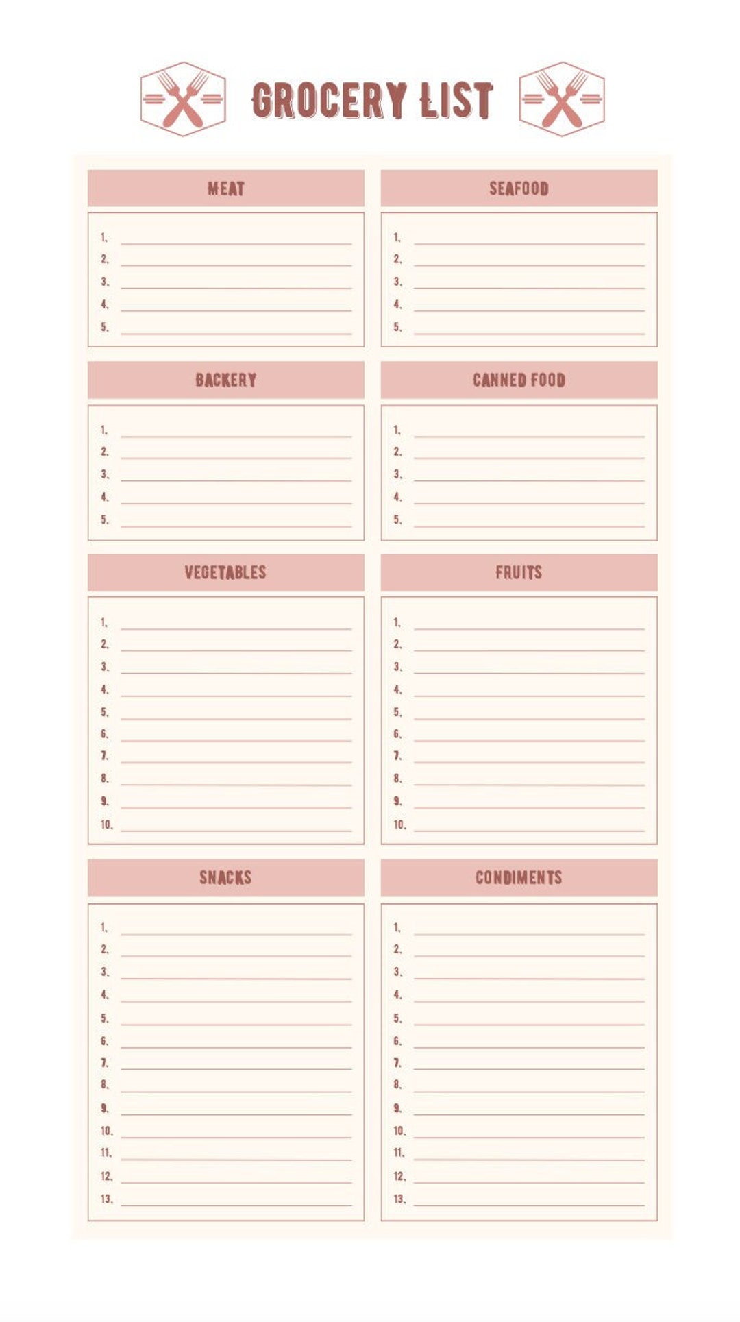 Printable Grocery List Download Grocery List Template Meal - Etsy