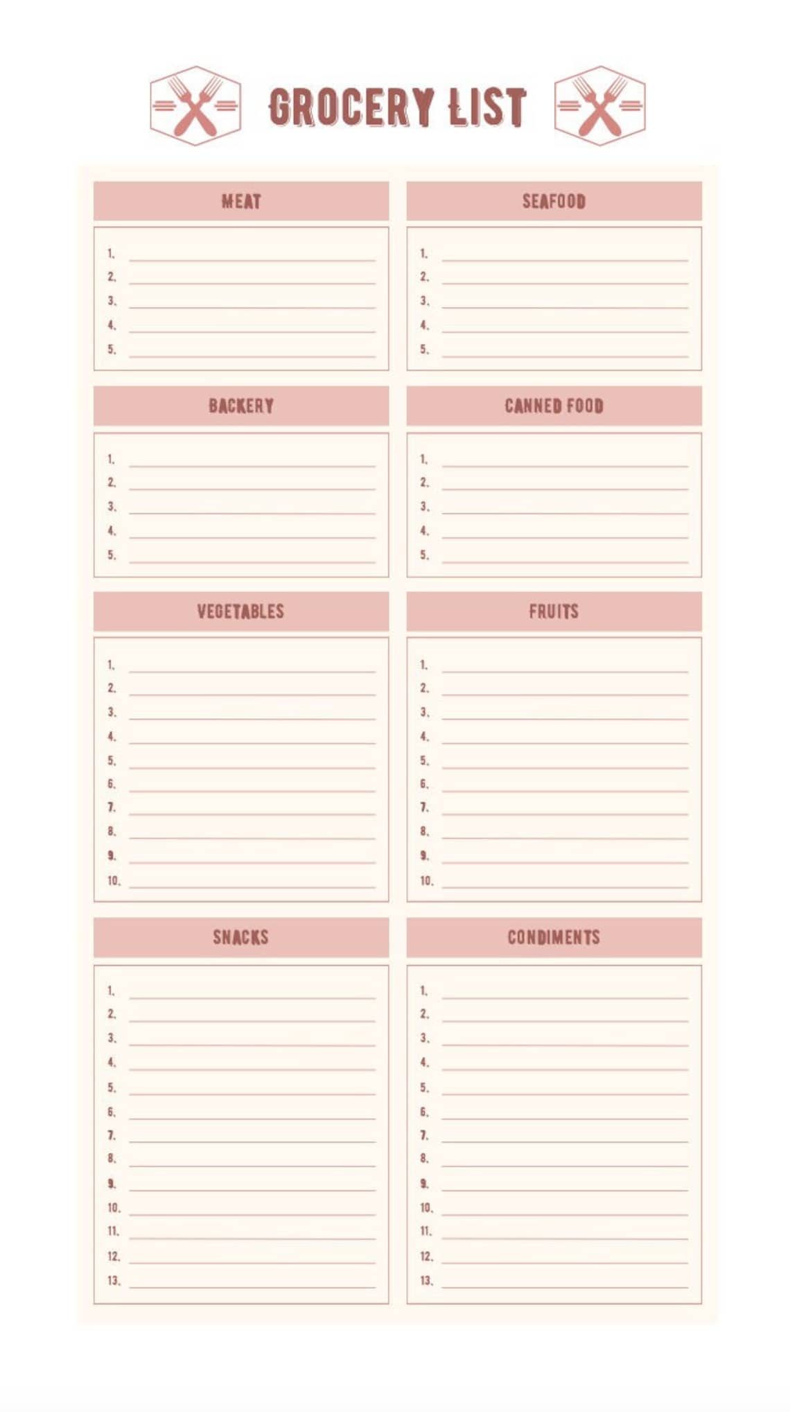 Printable Grocery List Download Grocery List Template Meal - Etsy