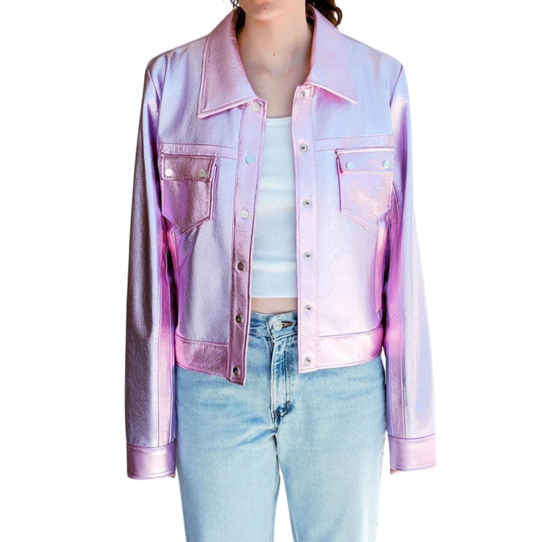 Handmade Women's Leather Jacket, Women's Pink Metallic Leather Jacket ...