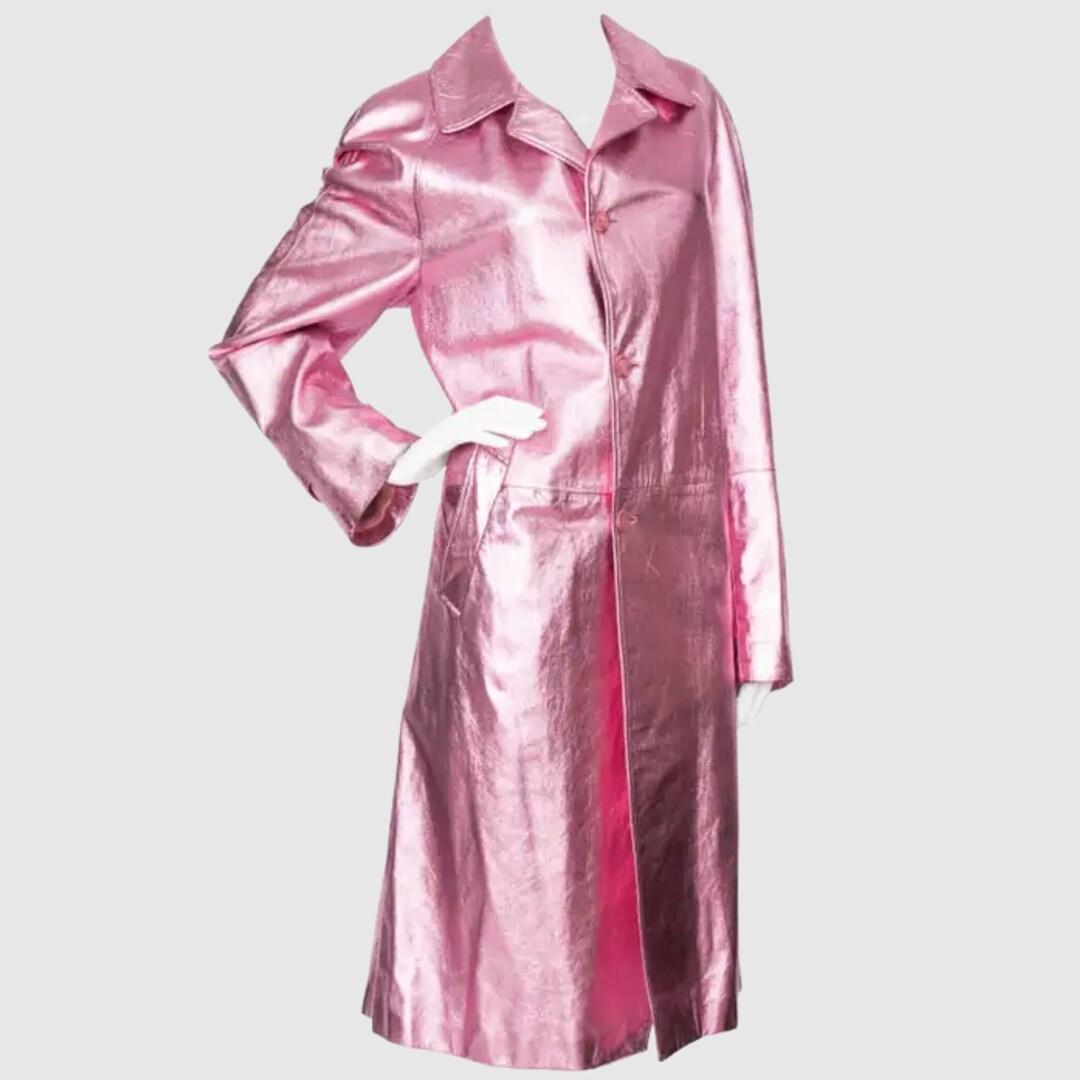 Metallic Leather Trench Coat Metallic Pink Long Coat Women - Etsy