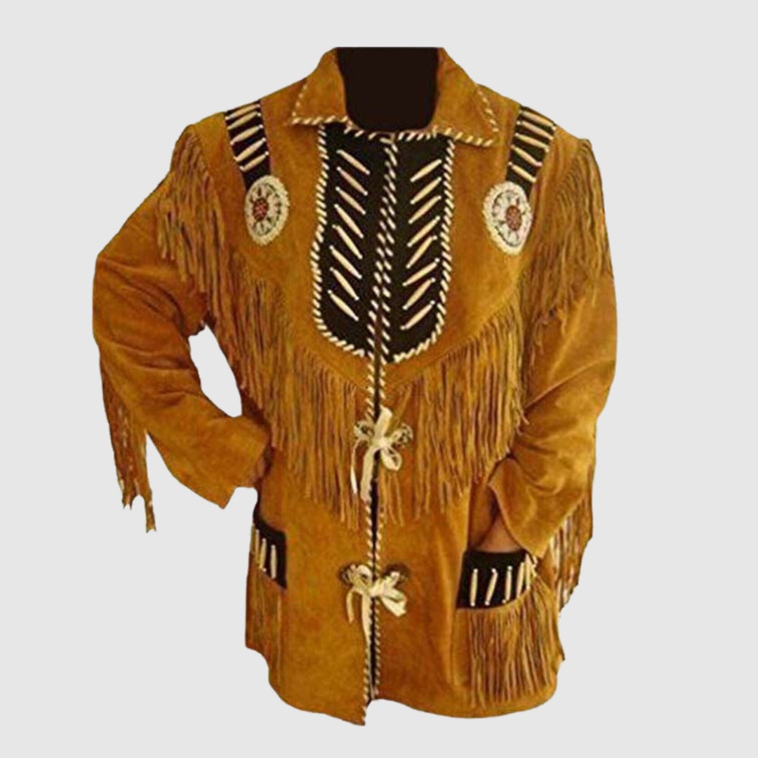 Brown Cowboy Leather Jacket Western Native American Jacket Handmade ...