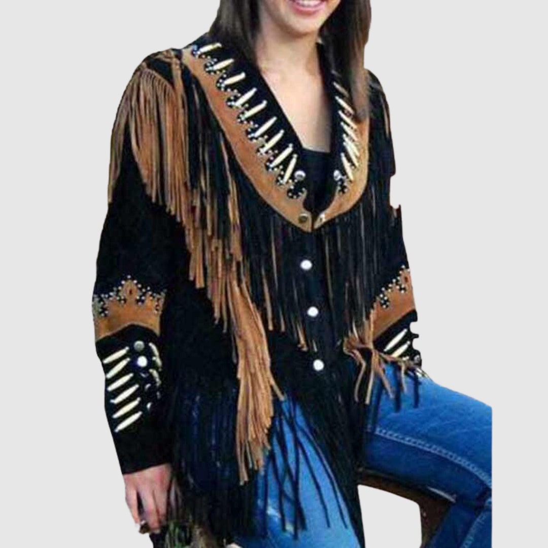 Black Western Women Jackets, Suede Jacket Womens, Bones & Fringe Jacket ...