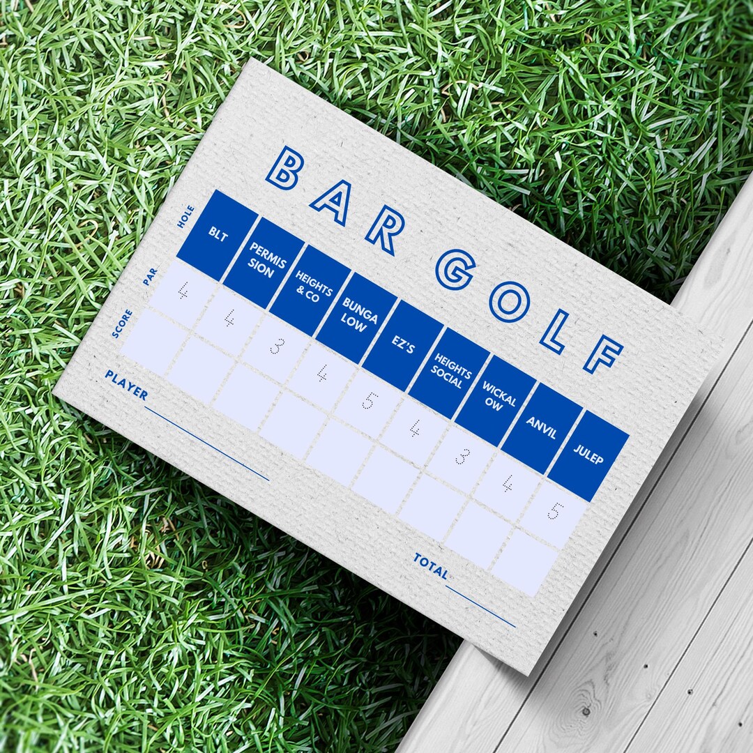 Classic Bar Golf Score Card Template | Pub and Bar Crawl Party | Double ...
