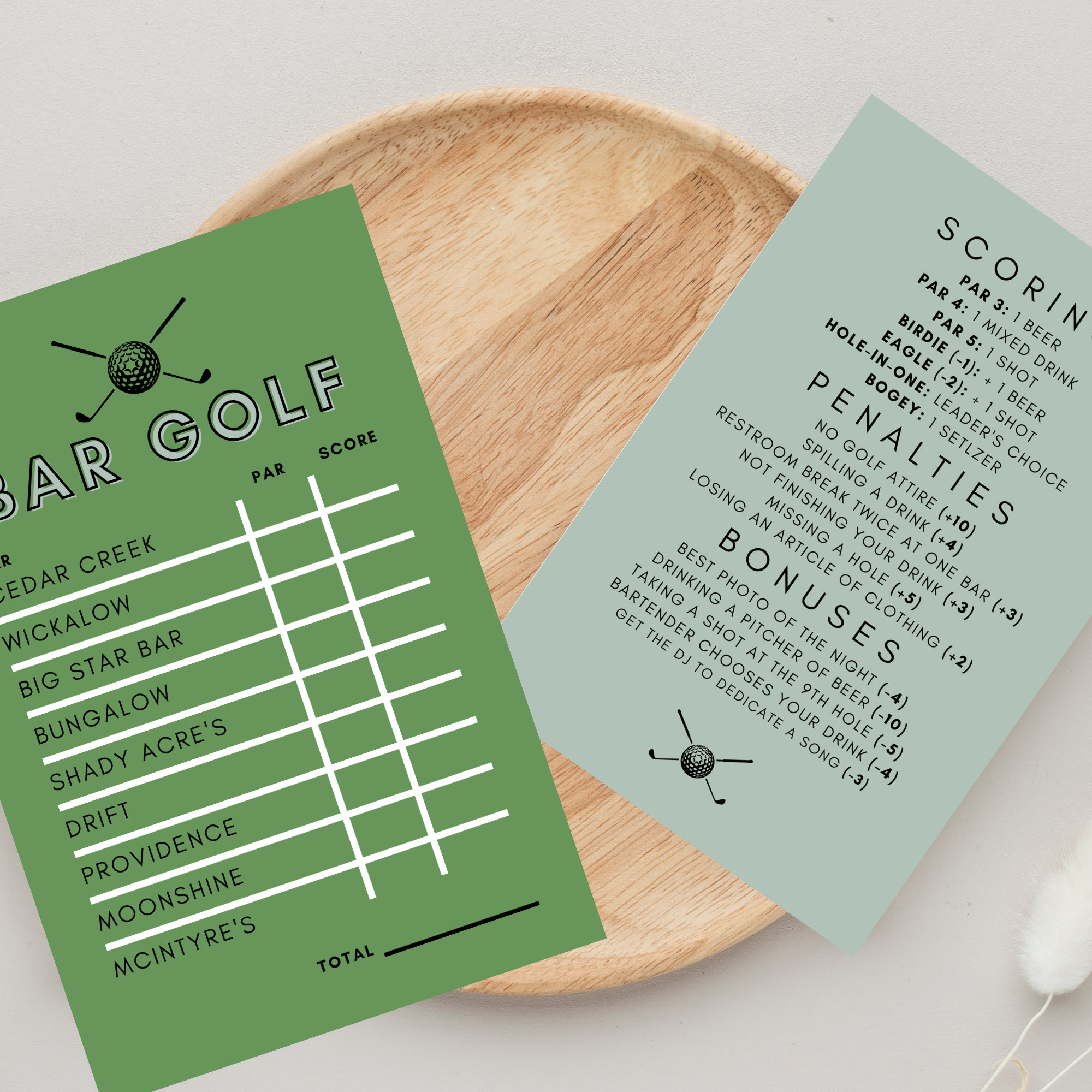 Modern Bar Golf Score Card Template Pub and Bar Crawl Invitation Double ...