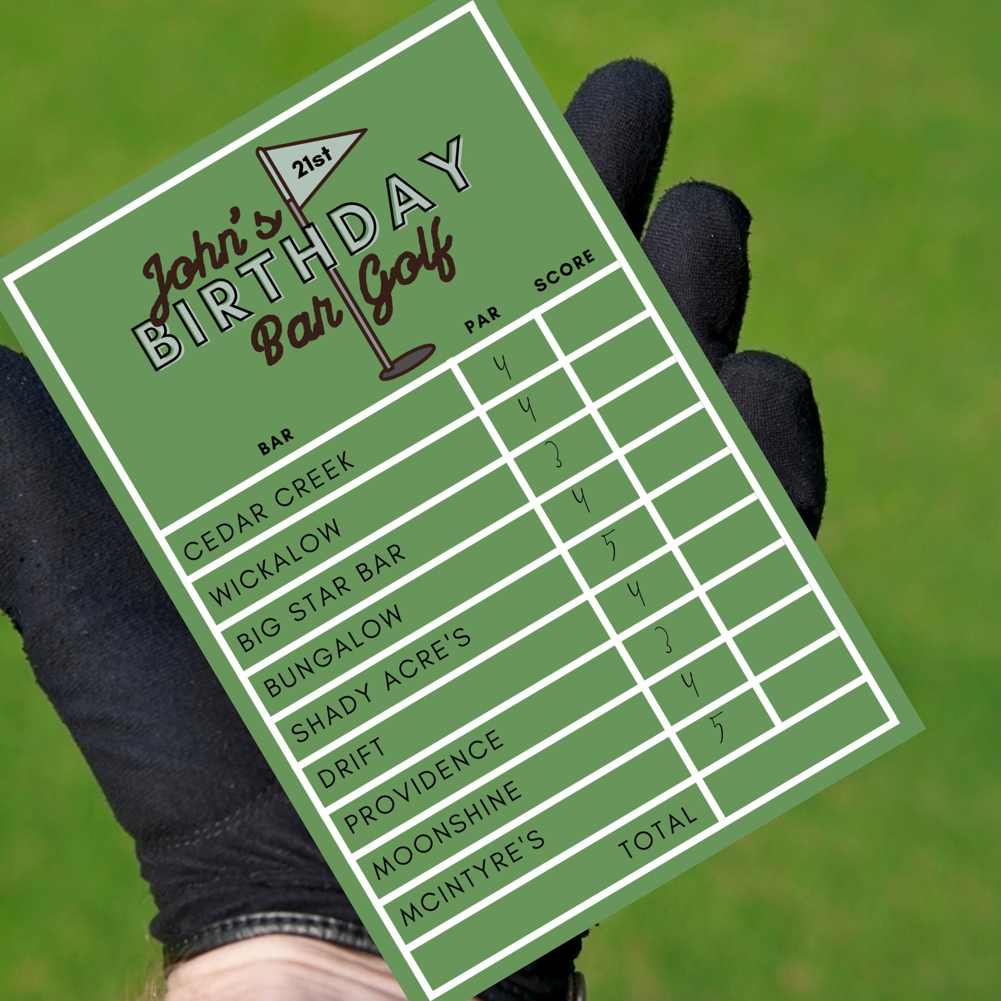 Bar Golf Score Card Template Pub Crawl Invitation Double-sided Flat Lay ...