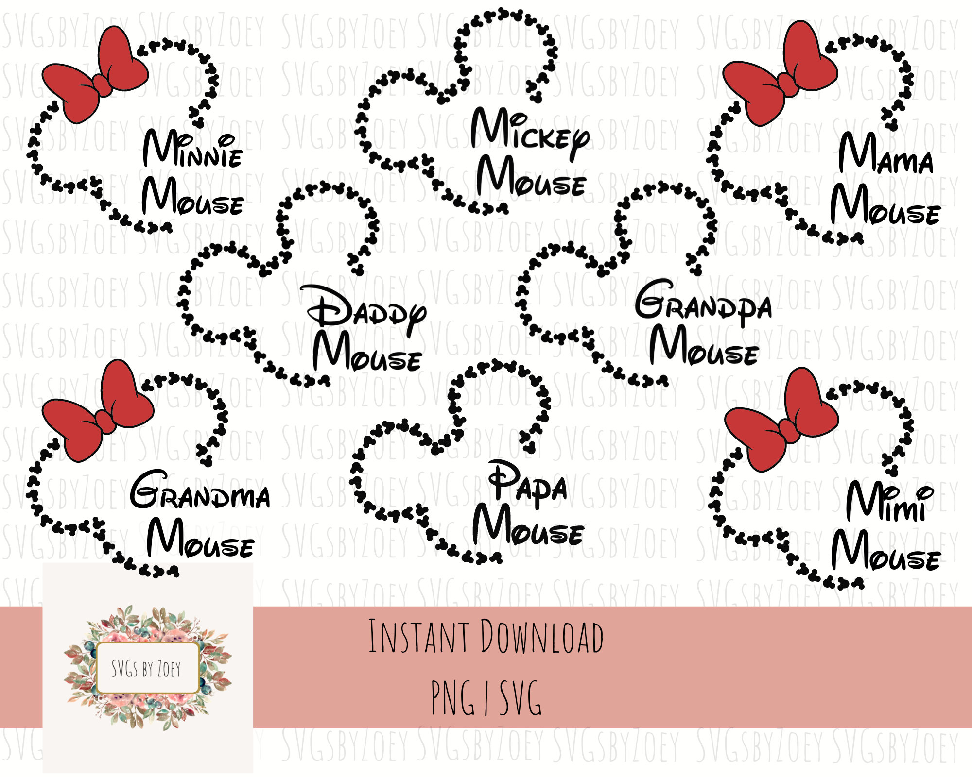 Mama Mouse Svg, Minnie Mouse Svg, Grandma Mouse, Daddy Mouse, Grandpa ...