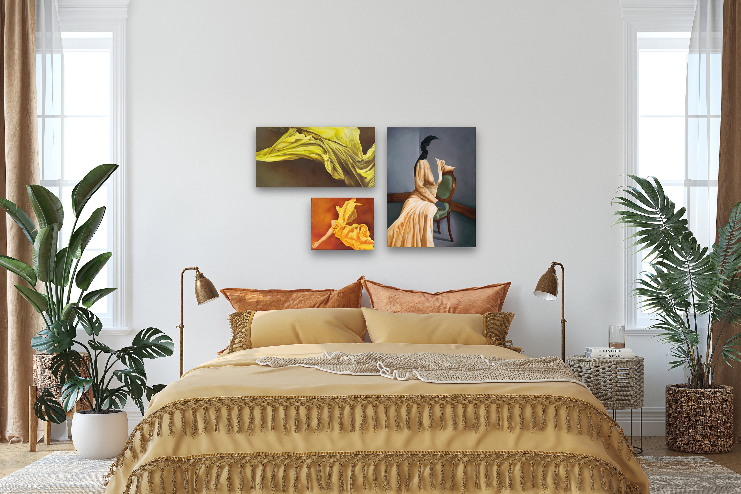 Female Figure Floating Print, Modern Bohemian Figurative Art, Realistic ...