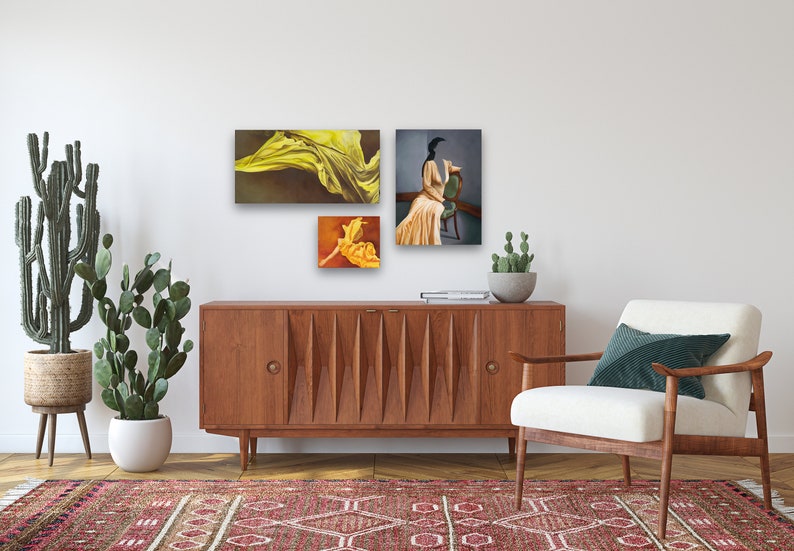 Female Figure Floating Print, Modern Bohemian Figurative Art, Realistic ...