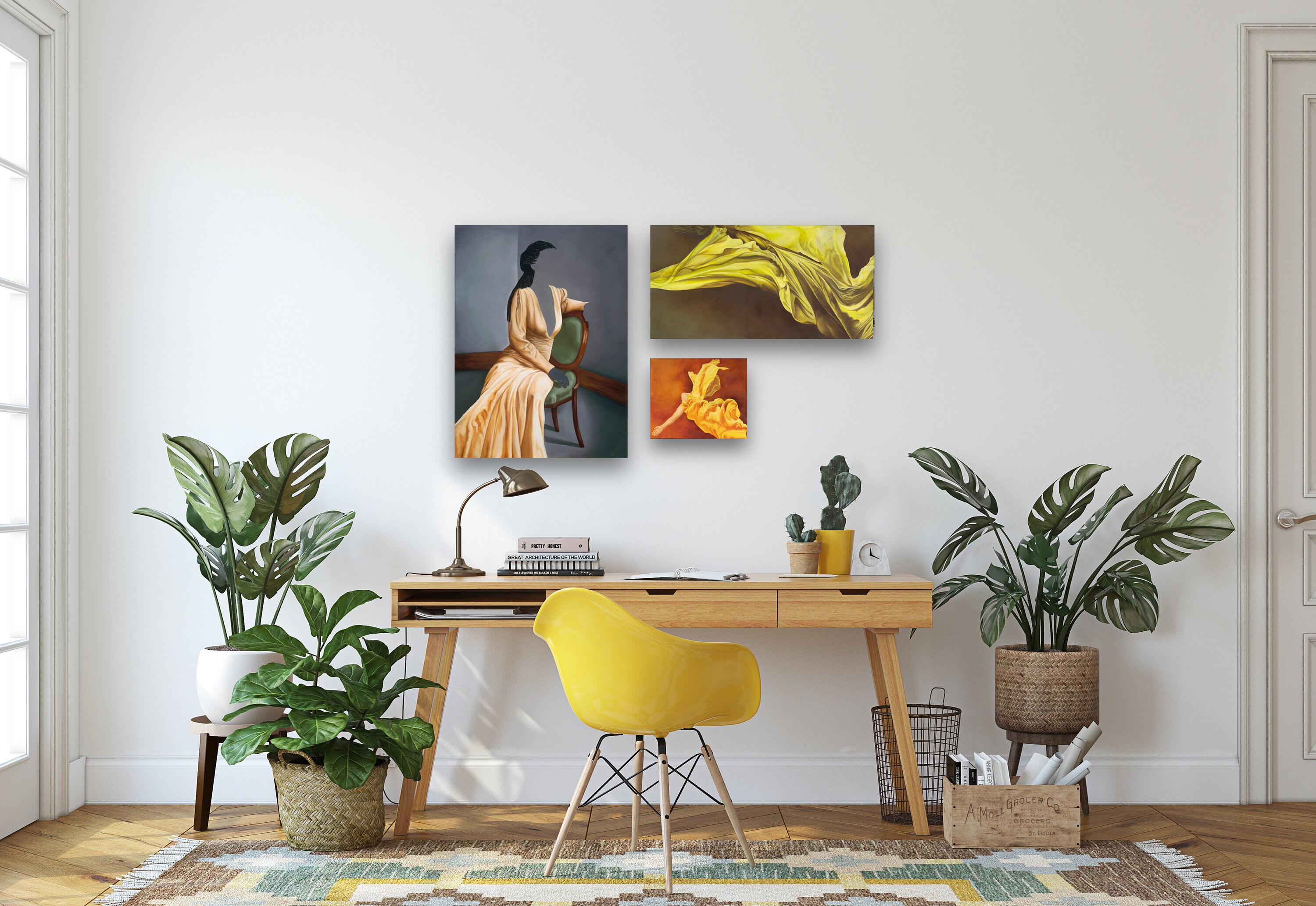 Female Figure Floating Print, Modern Bohemian Figurative Art, Realistic ...