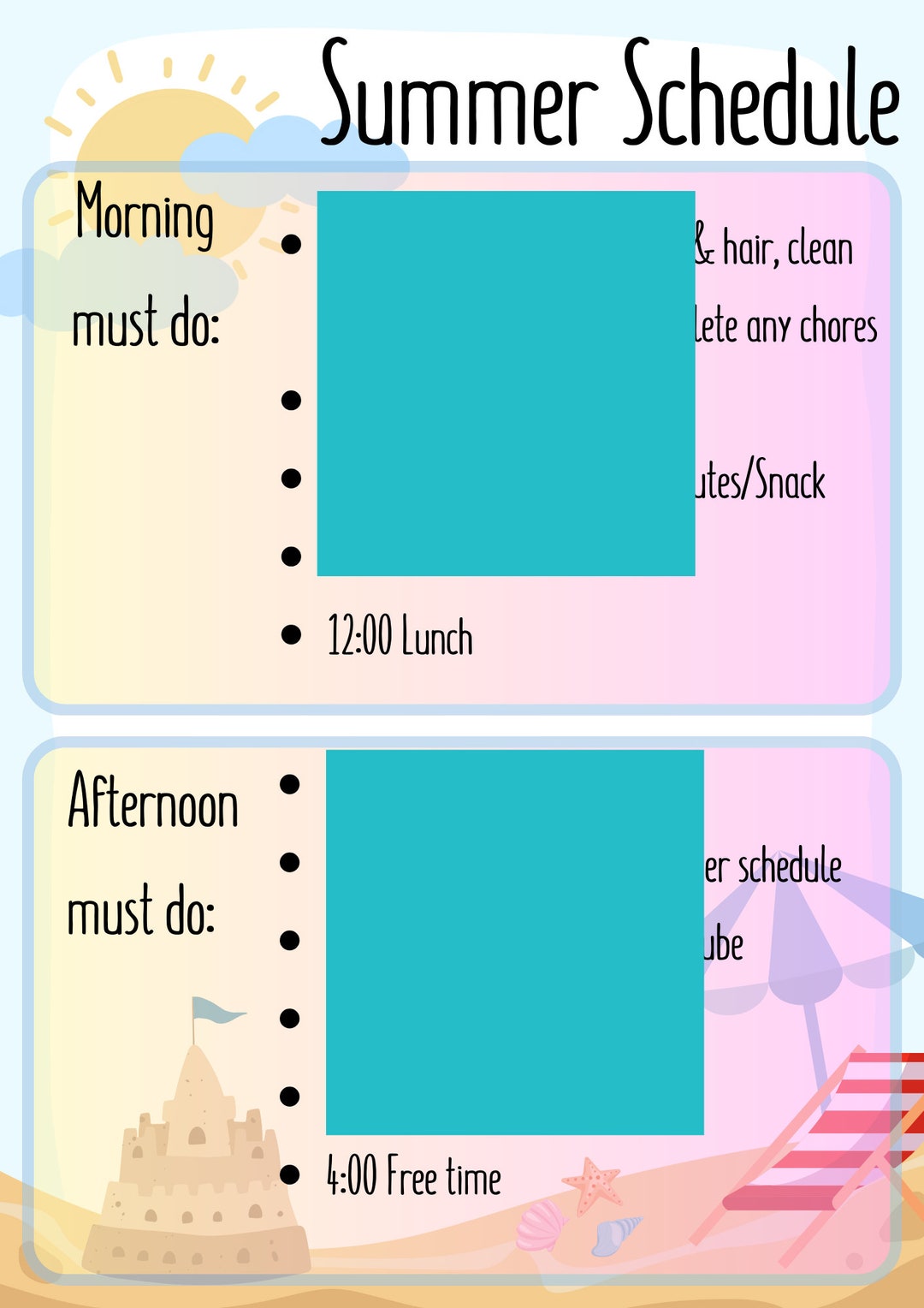 Summer Schedule for Kids at Home - Etsy