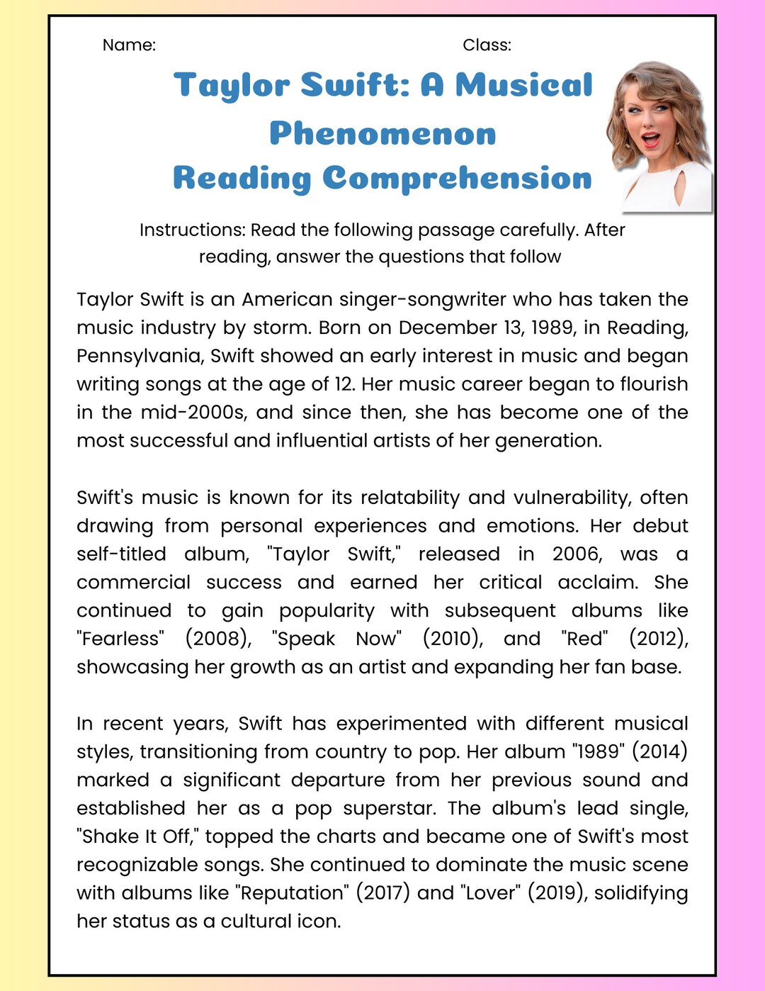 Women in Music Reading Comprehension Packet 10 Passages Total - Etsy