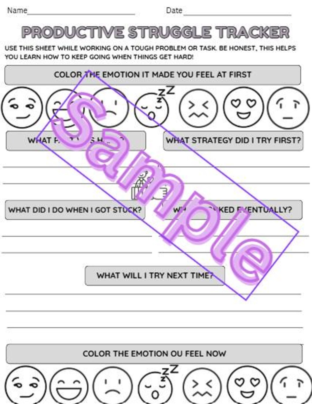 Productive Struggle Tracker | Growth Mindset Reflection Sheet - Etsy