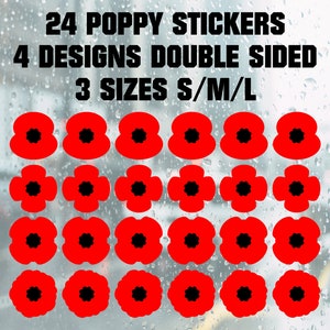 24 Poppy Stickers Remembrance for Window Car Craft Art Lest We Forget ...