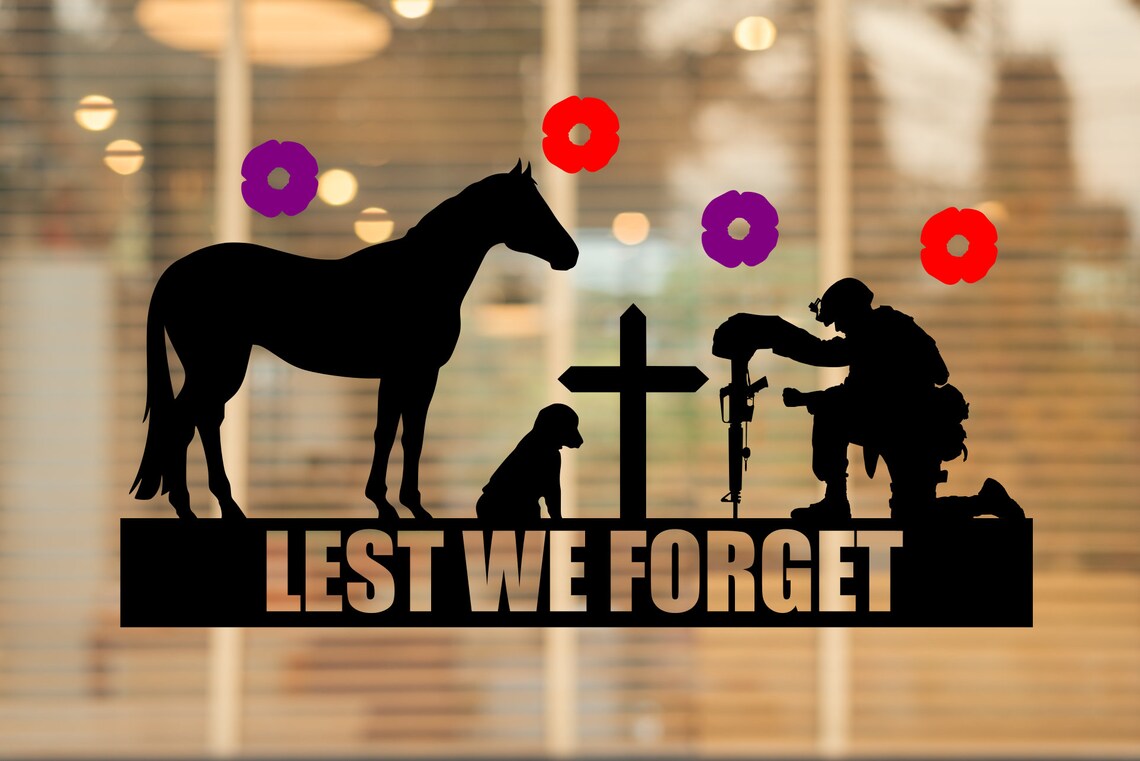 Remembrance Day Sticker Lest We Forget Vinyl Decal Window Soldier Horse ...
