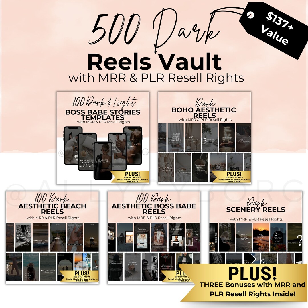 500 Dark Aesthetic Video Reels Boss Babe Story Master Resell Rights MRR ...