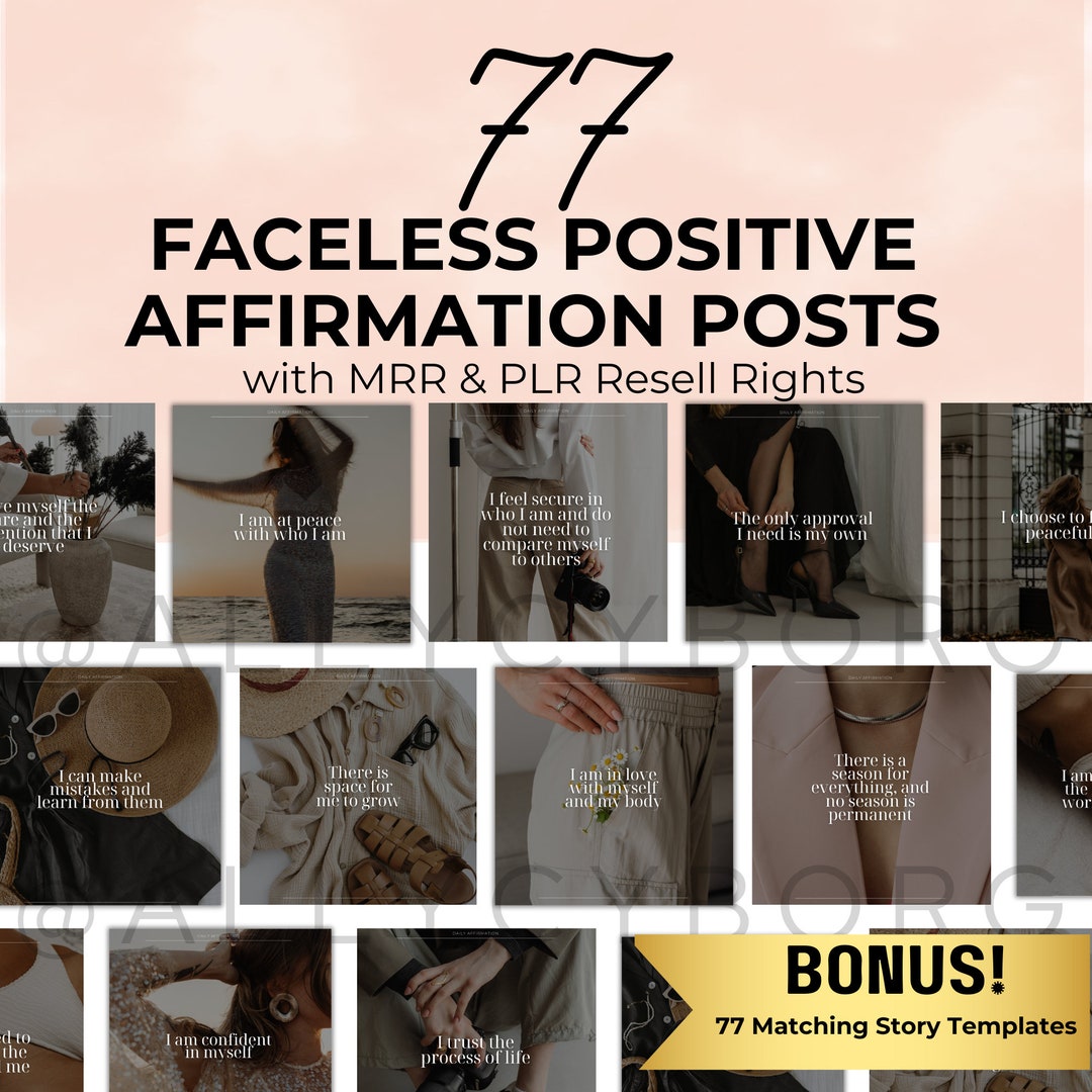 77 Faceless Positive Affirmation Posts Master Resell Rights MRR PLR ...