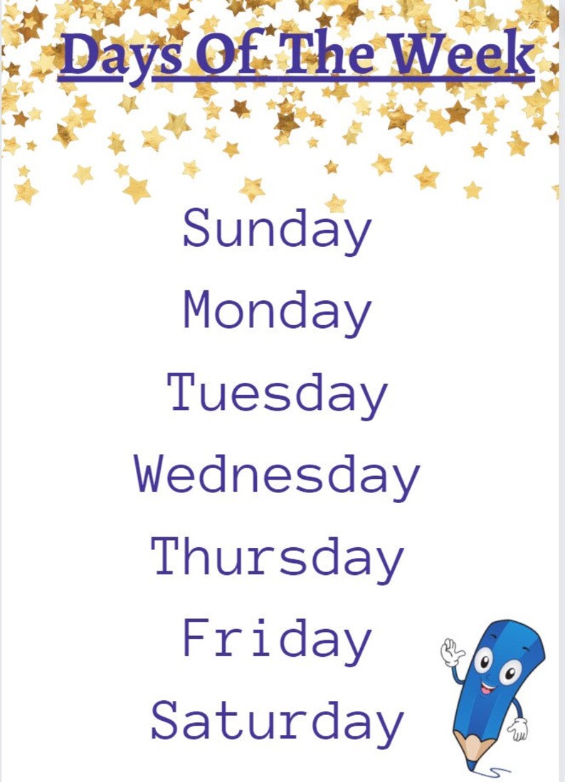 School Charts/ Posters: Days of the Week, Months of the Year, Seasons ...