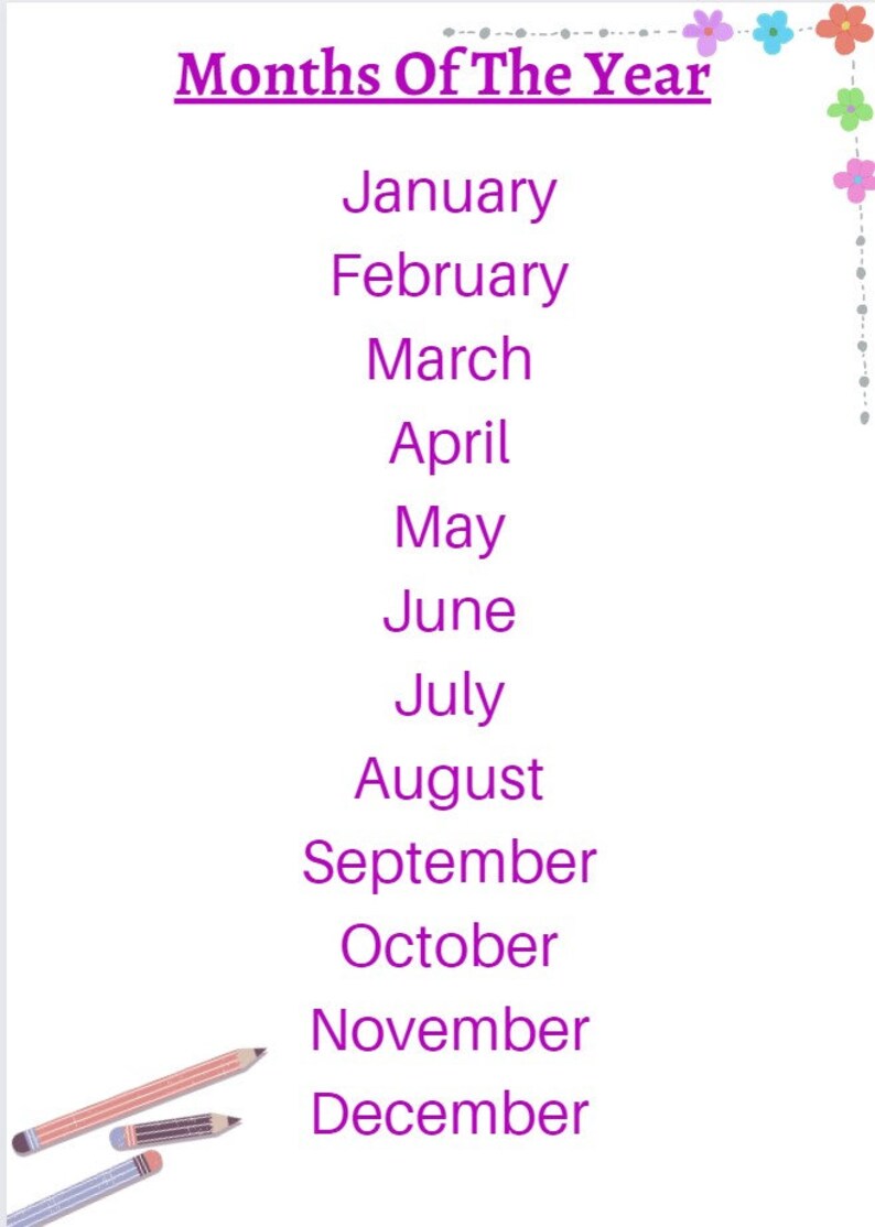 School Charts/ Posters: Days of the Week, Months of the Year, Seasons ...