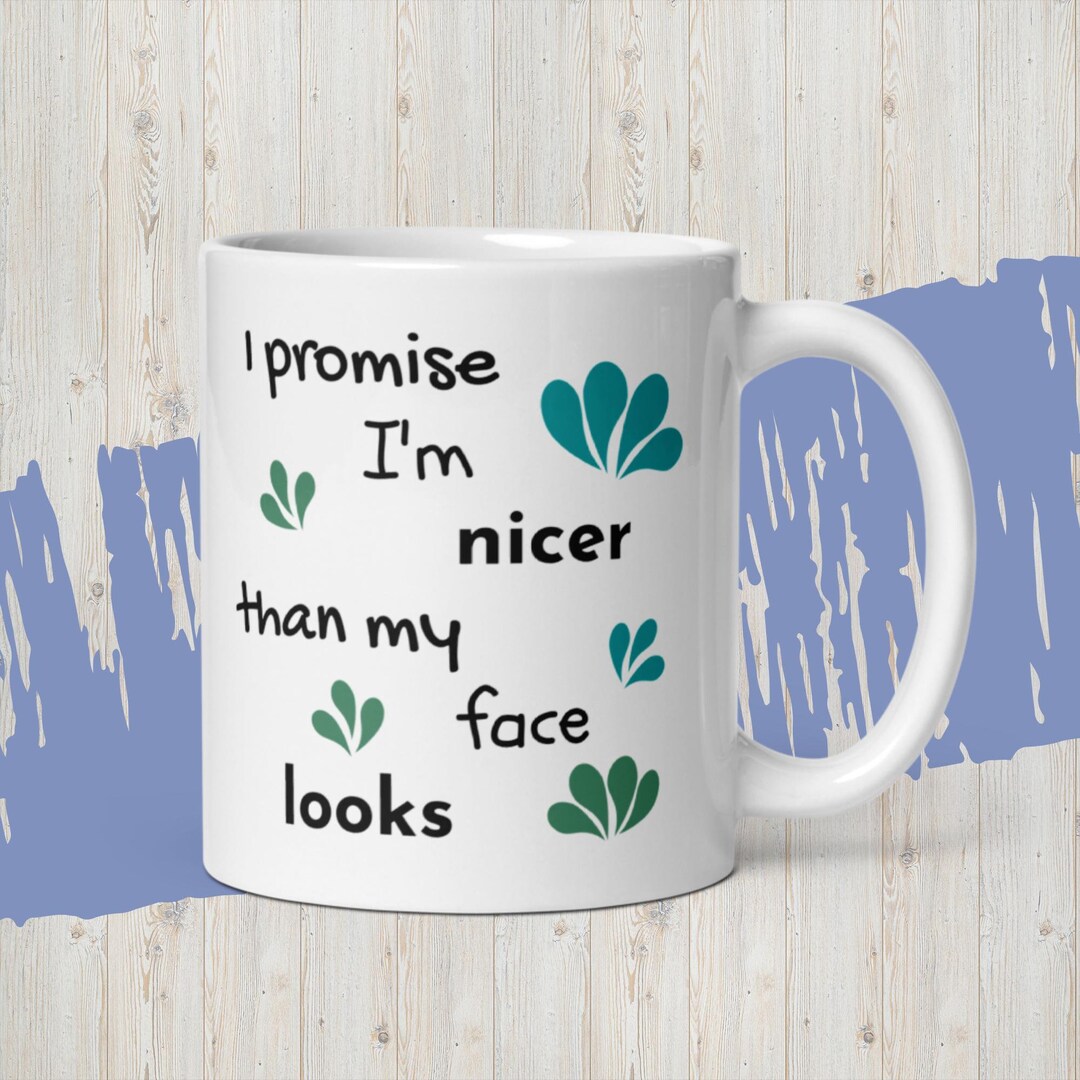 I Promise I'm Nicer Than My Face Looks Coffee Mug, Sarcastic Mug, Gag ...