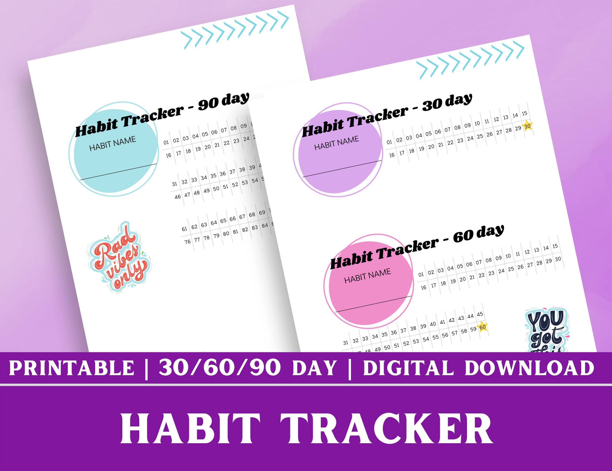 Habit Tracker | 30, 60, 90 Day | Goal Tracker | Printable - Etsy