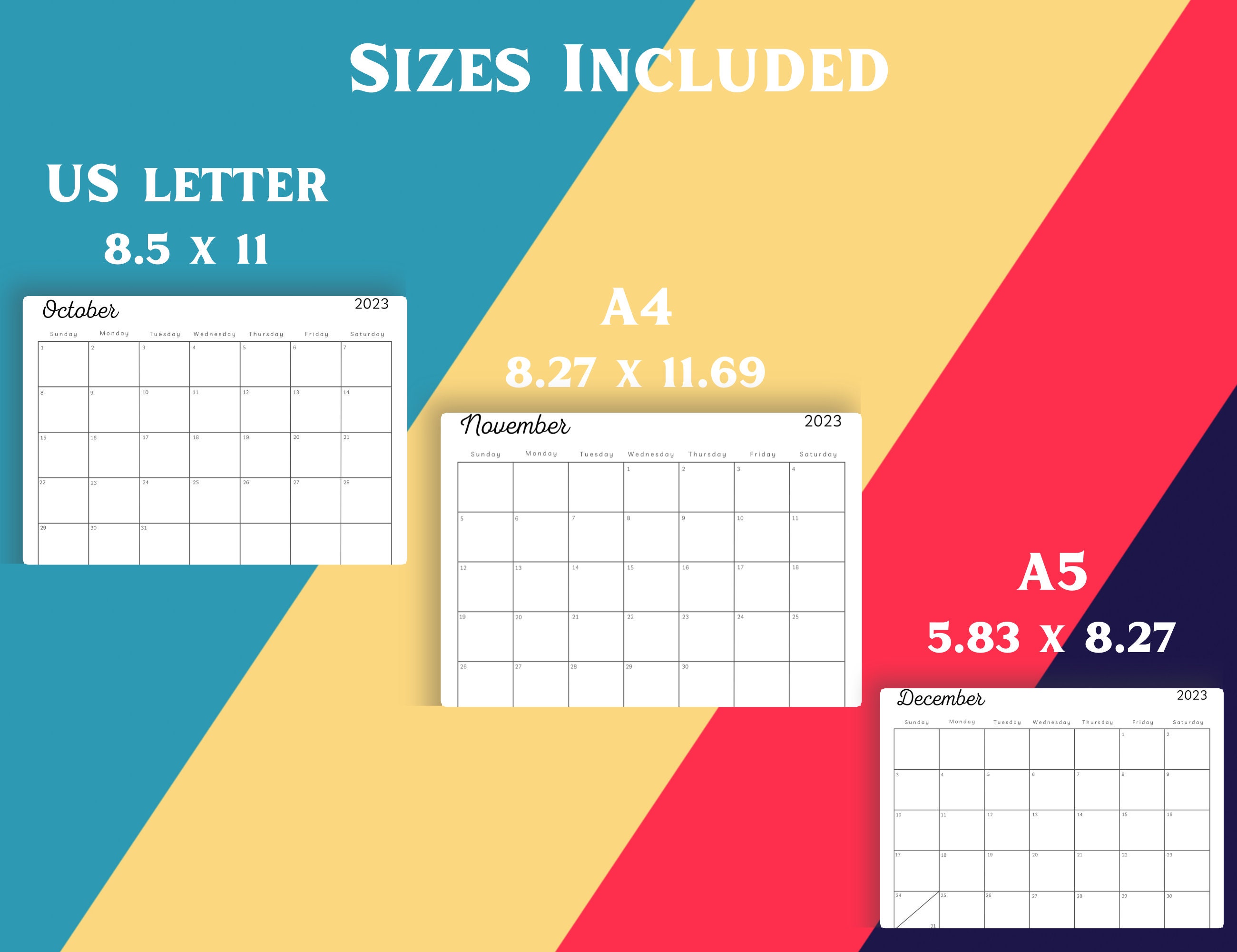 2023 Monthly Calendar, Landscape, Minimalist, Printable - Etsy