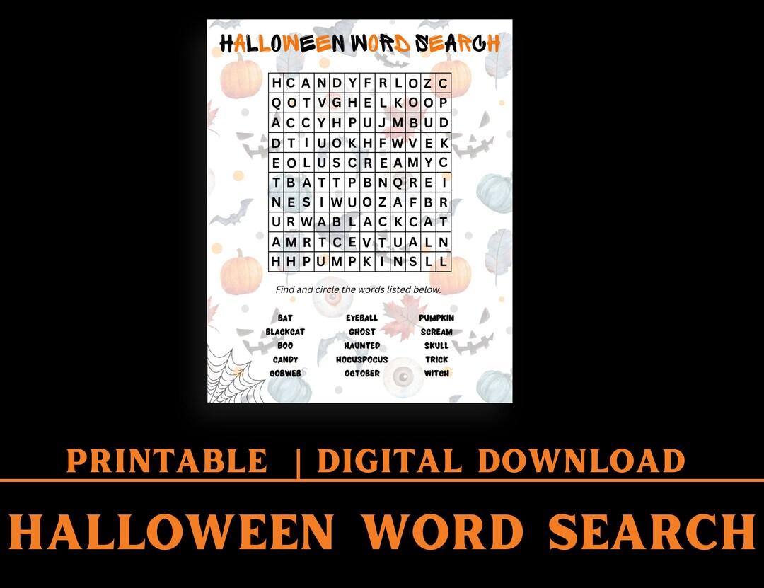 Halloween Word Search Fall Printable - Etsy