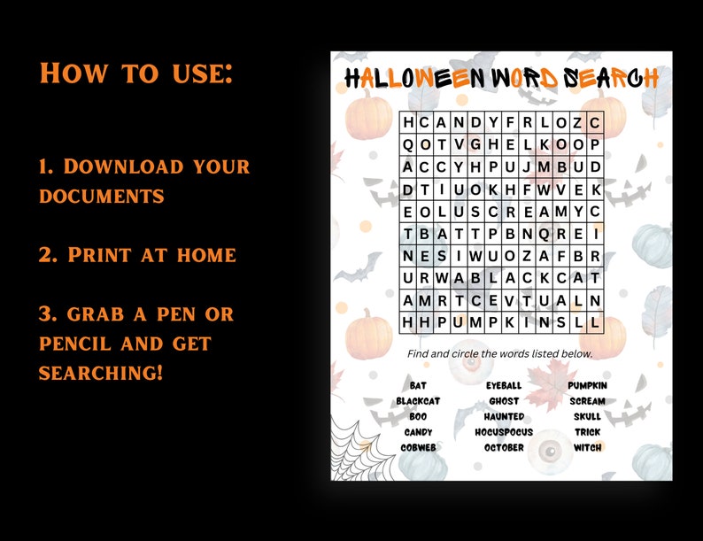 Halloween Word Search Fall Printable - Etsy