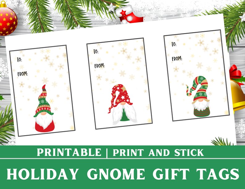 Christmas Gift Tags, Christmas Gnome, Printable, 3" X 2" - Etsy