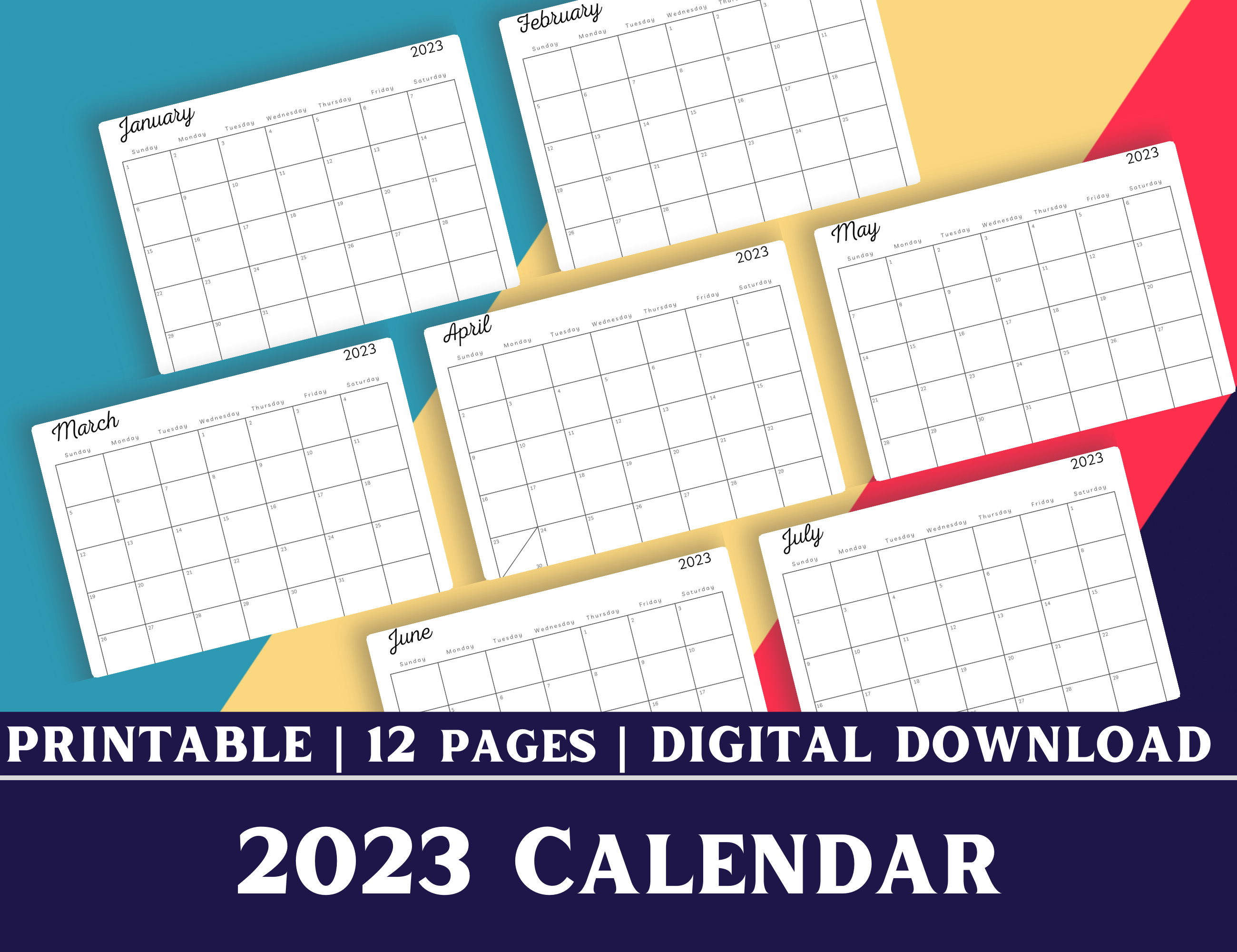 2023 Monthly Calendar, Landscape, Minimalist, Printable - Etsy