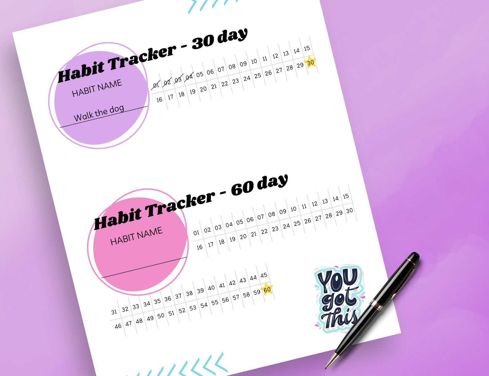Habit Tracker 30 60 90 Day Goal Tracker Printable - Etsy