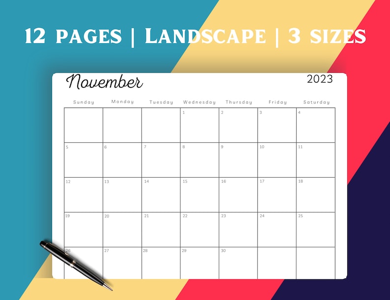 2023 Monthly Calendar, Landscape, Minimalist, Printable - Etsy