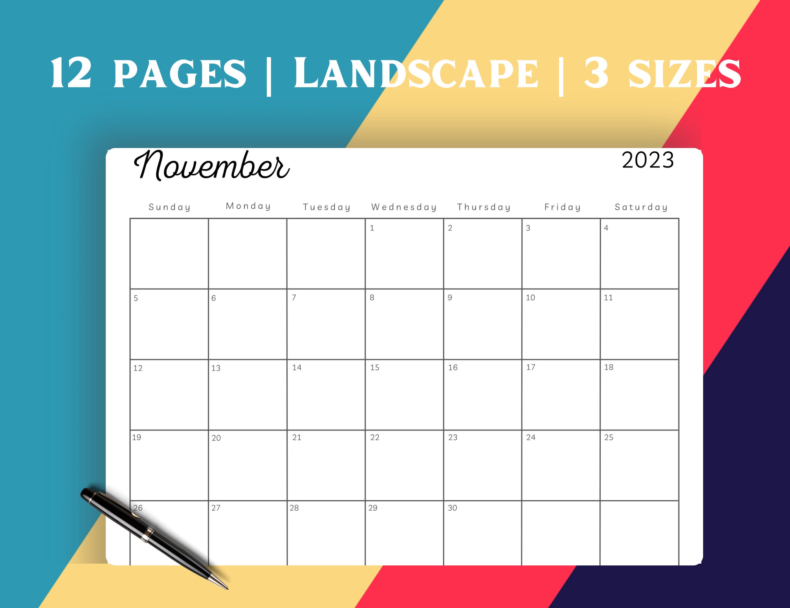 2023 Monthly Calendar, Landscape, Minimalist, Printable - Etsy