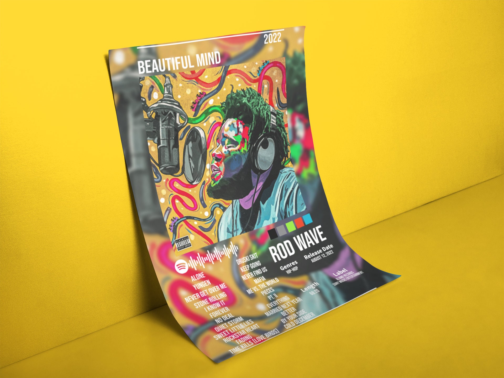 Rod Wave Beautiful Mind Poster | Tracklist Album Poster | 2022 | Rod ...