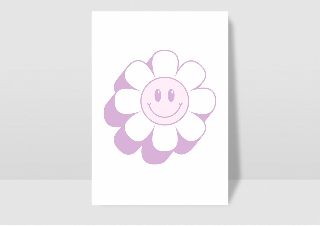 Smiley Flower Pink Wall Art Digital Print - Etsy