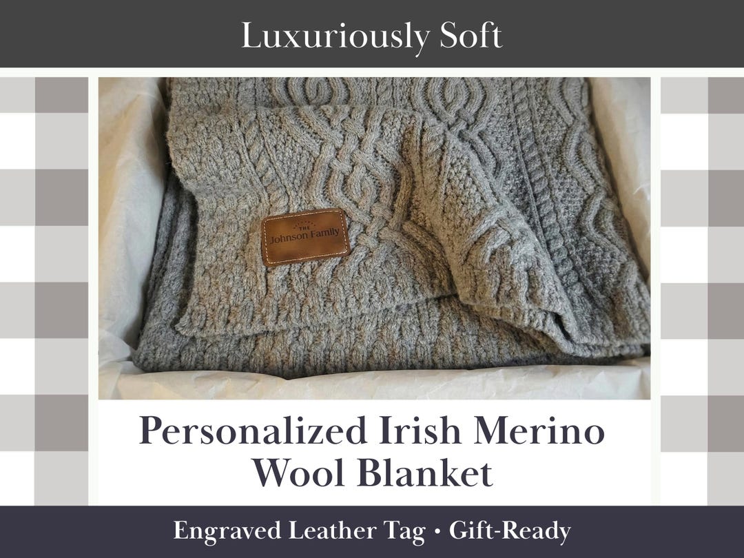 Personalized Irish Merino Wool Blanket With Custom Engraved Leather ...