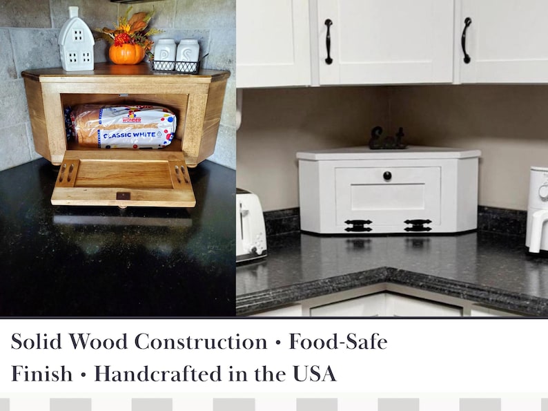 Solid Wood Corner Bread Box - Wood Breadbox Counter Rustic Farmhouse ...