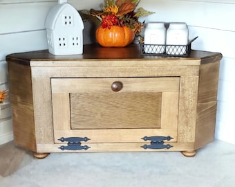 Corner Bread Box, Farmhouse Wooden Bread Bin for Kitchen Countertop ...