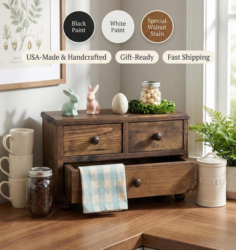 Farmhouse Countertop Cabinet With Drawers | Wood Counter Cabinet ...