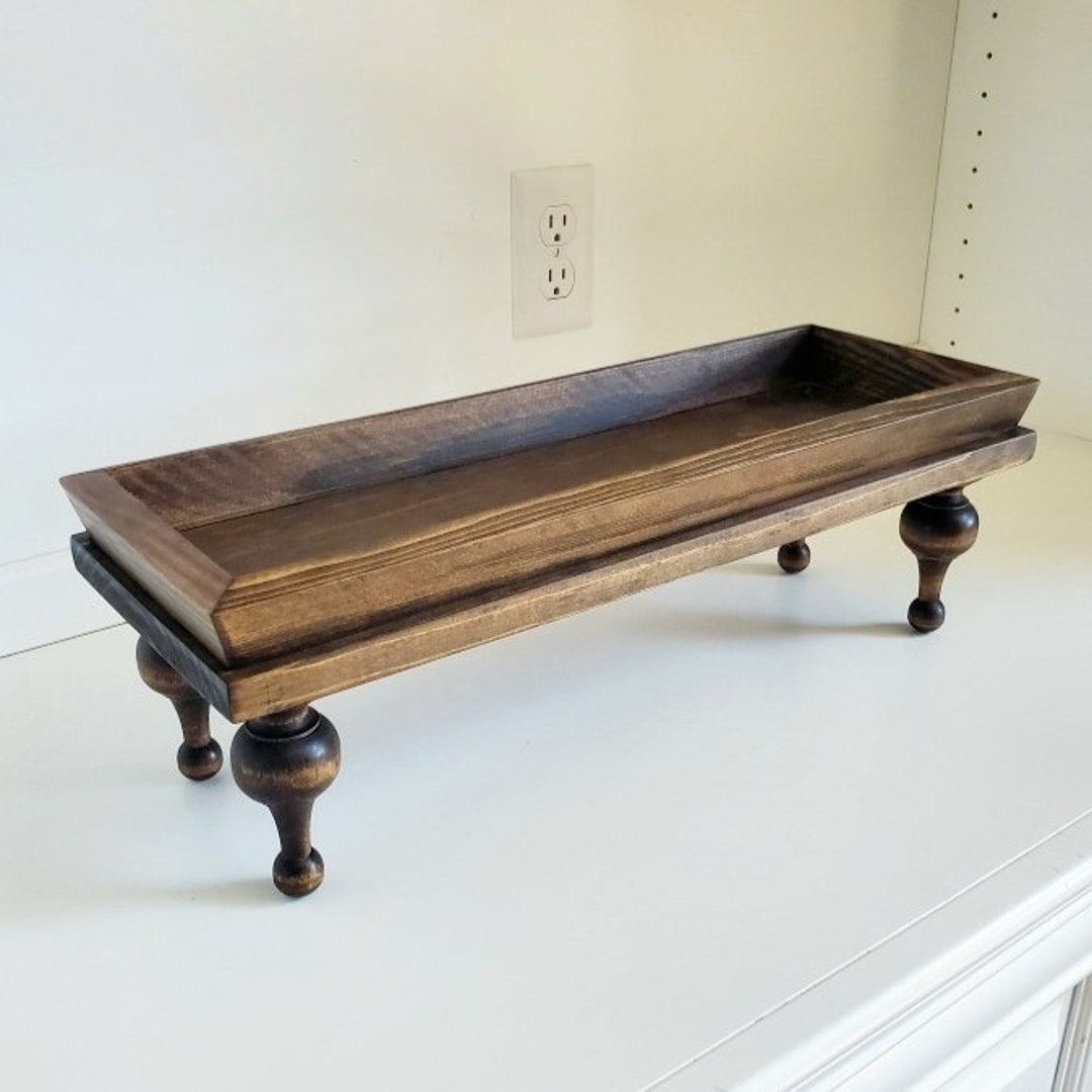 Farmhouse Wood Centerpiece Tray: Rustic Table Riser, Dark Walnut Finish ...