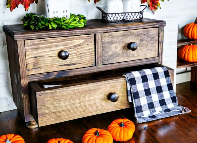 Farmhouse Countertop Cabinet With Drawers | Wood Counter Cabinet ...