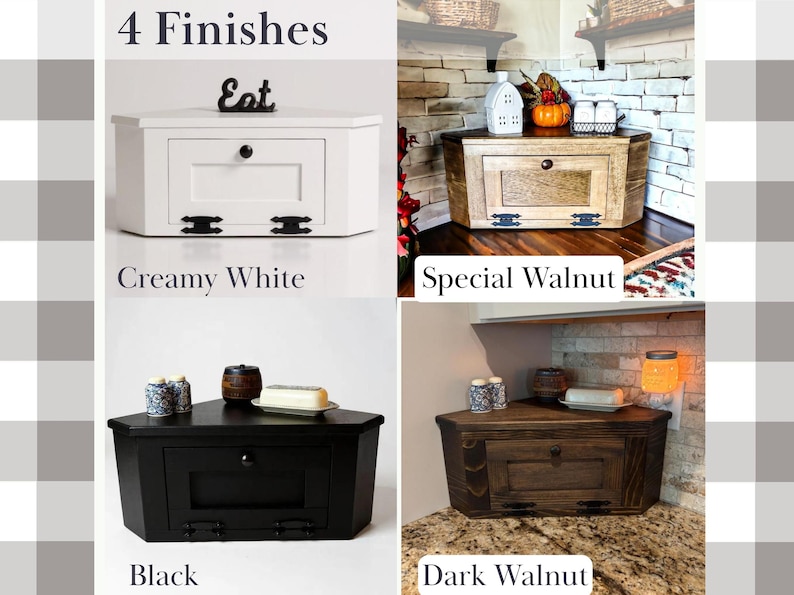 Solid Wood Corner Bread Box - Wood Breadbox Counter Rustic Farmhouse ...