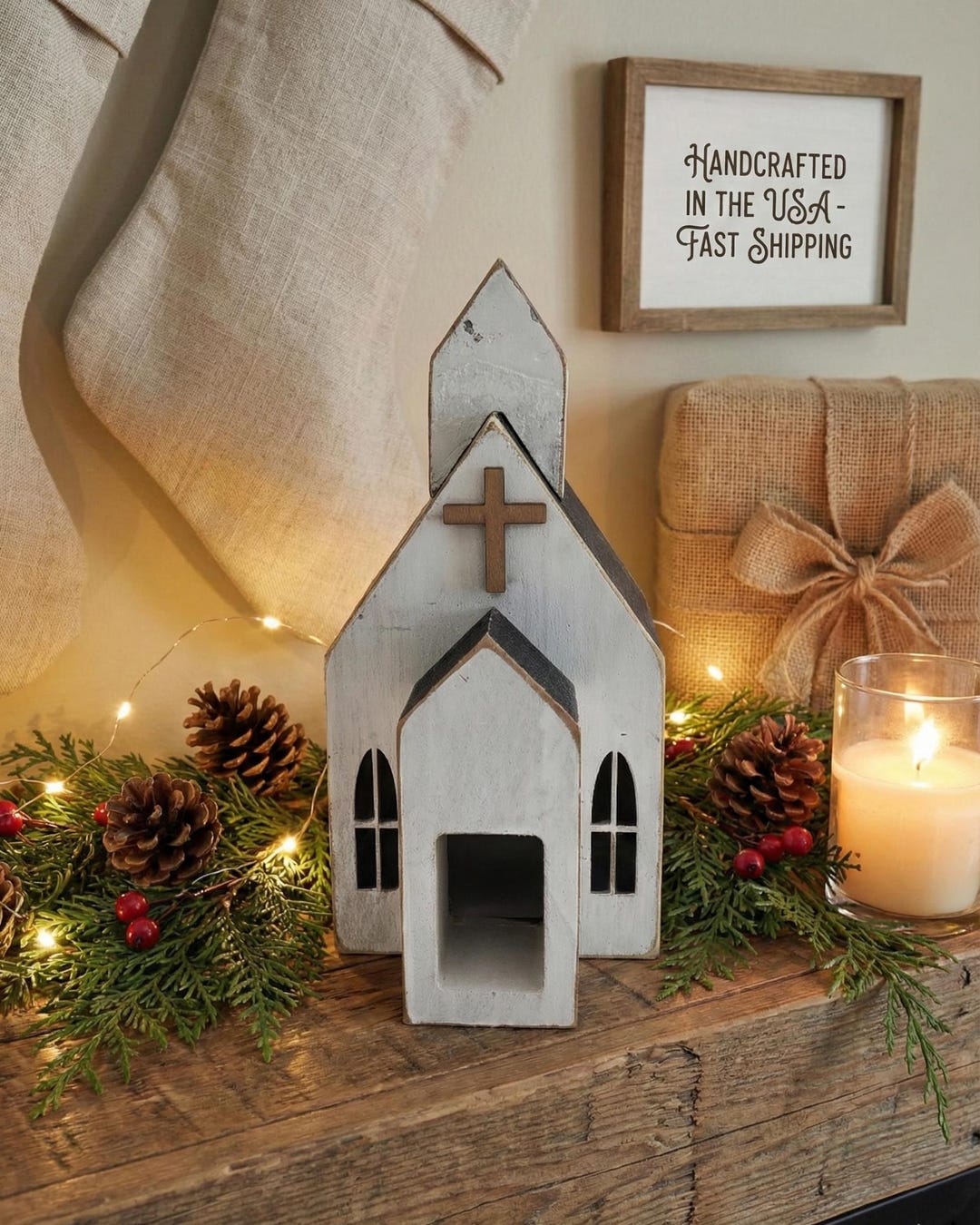 Miniature Light up Wood Church - Distressed White Religious Decor - Etsy