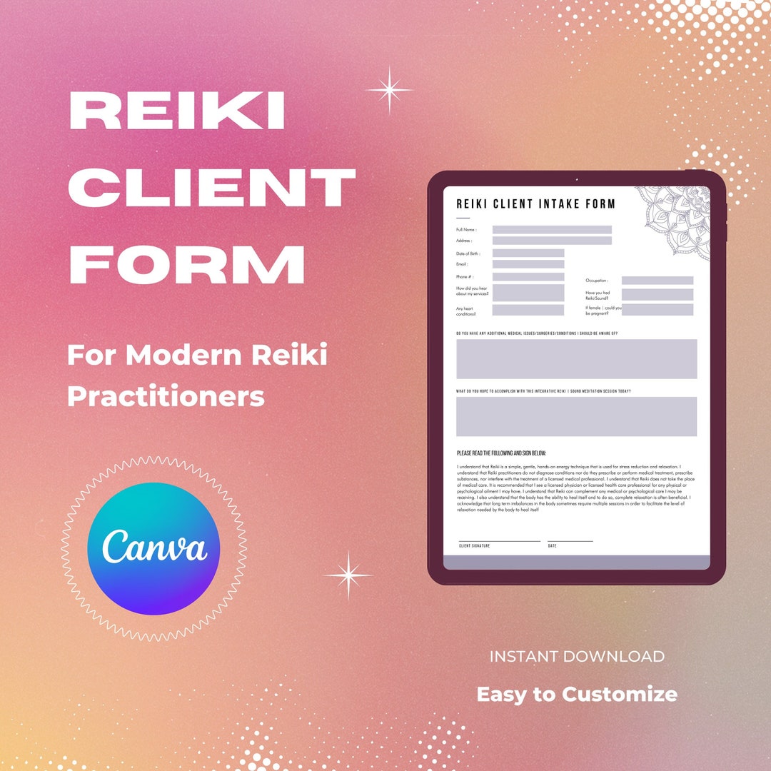 Modern Reiki Client Intake Form, Digital File, Spiritual Business ...