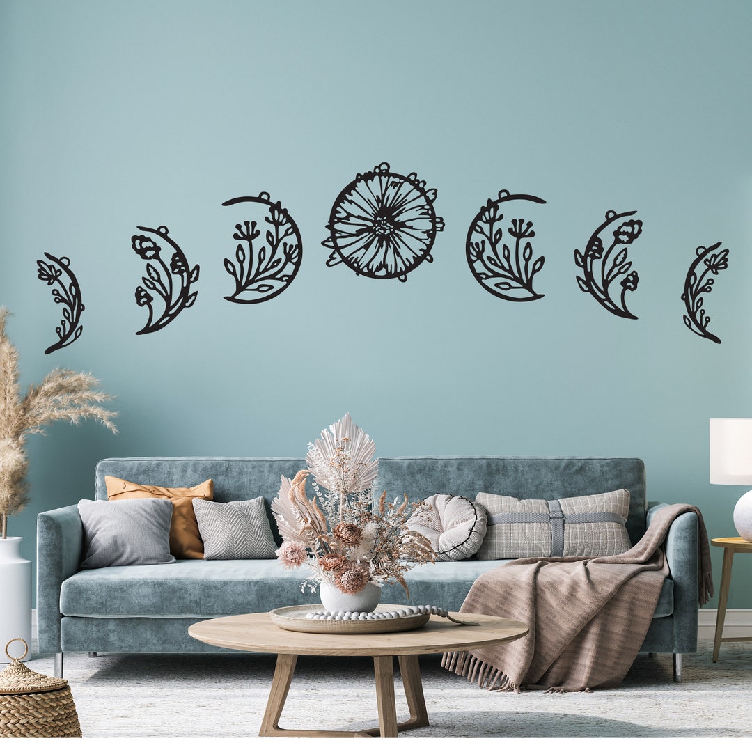 Metal Flower Moon Phase Wall Decor, Moon Wall Decor, Moon Phase Metal ...